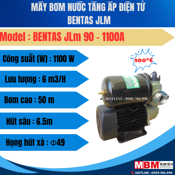Bơm tăng áp BENTAS 1100W 6m3/h - JLM 90-1100A