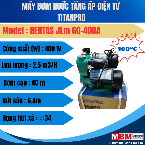 Bơm tăng áp điện tử TITANPRO 400W 2.5m3/H -JLM 60-400A